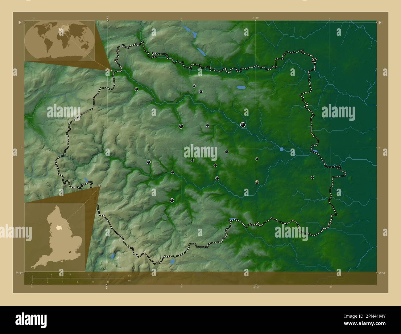 West Yorkshire, region of England - Great Britain. Colored elevation ...