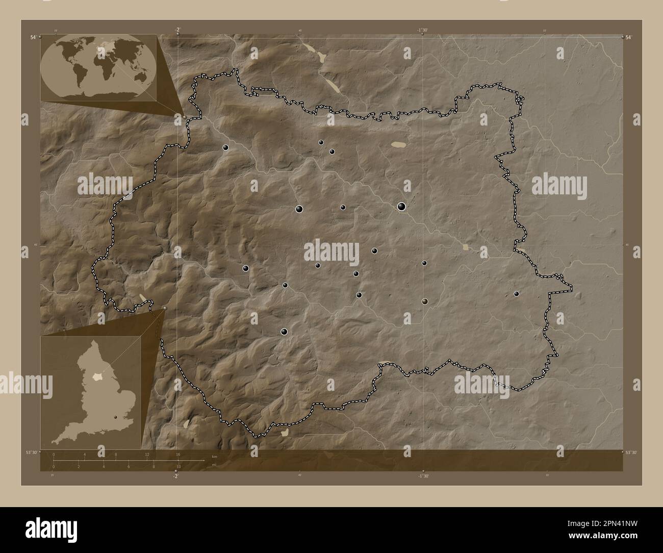 West Yorkshire, region of England - Great Britain. Elevation map ...