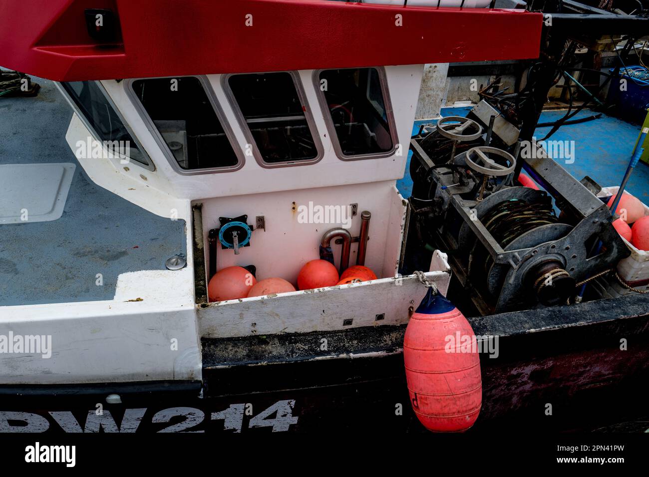 Fishing trawler with net winch. UK fishing industry. Concept. Food ...