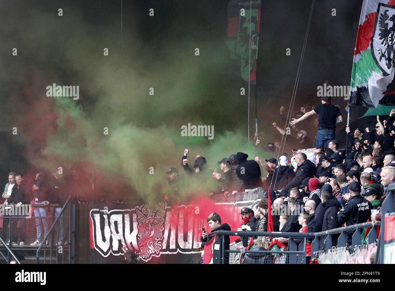 NIJMEGEN - NEC Nijmegen supporters with fireworks during the Dutch ...