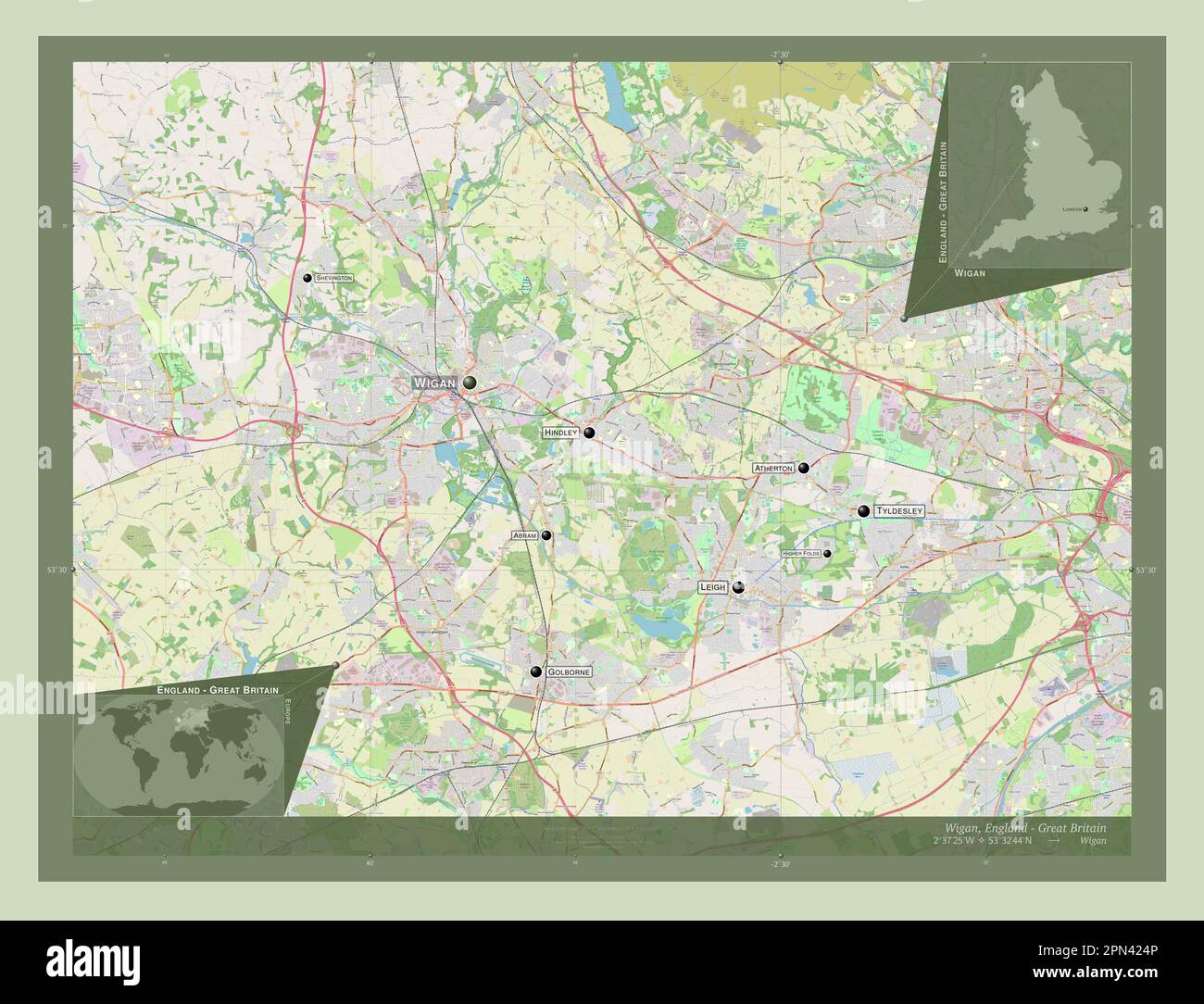 Wigan, unitary authority of England - Great Britain. Open Street Map ...