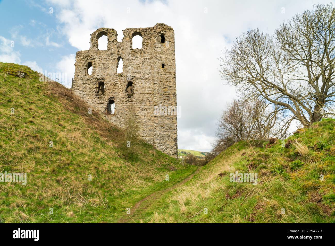A Westerly view of the ruins of Clun Castle, a 12th Century Norman ...
