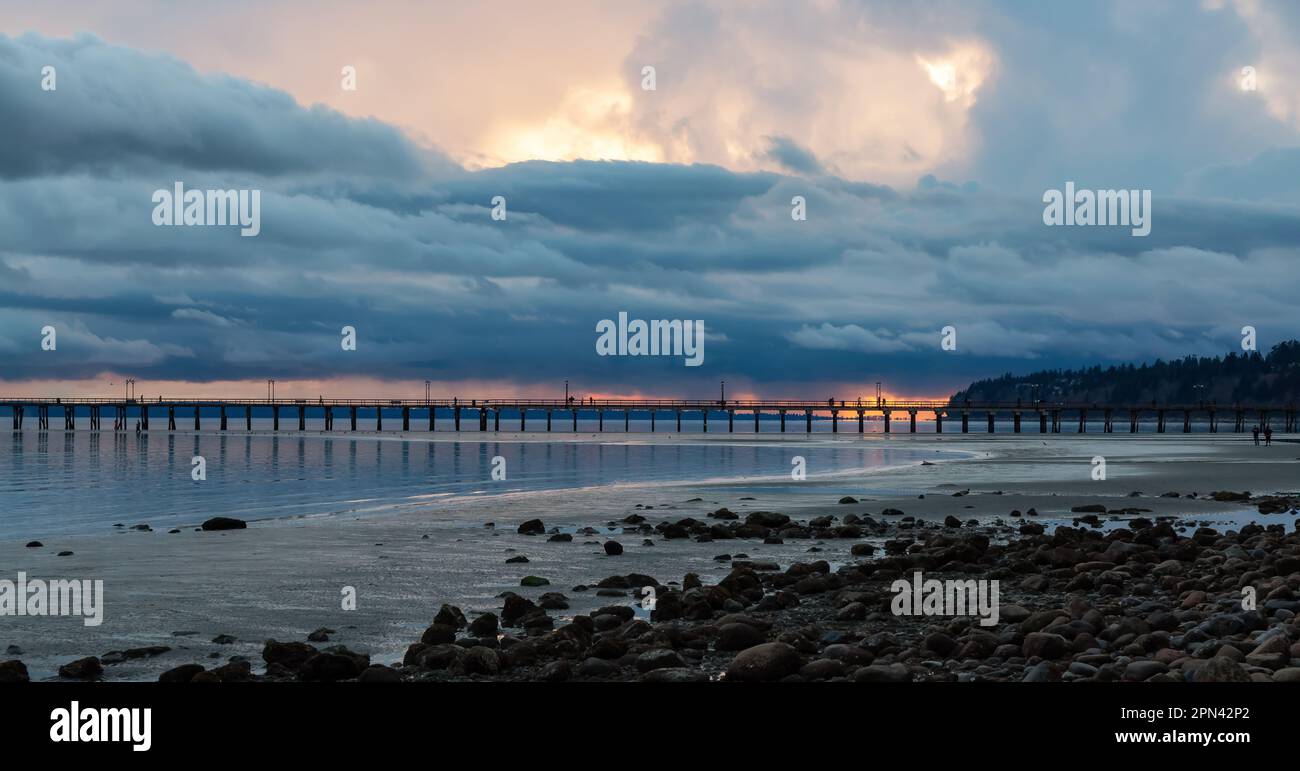 Rocky Beach and White Rock Pier on the West Coast of Pacific Ocean ...