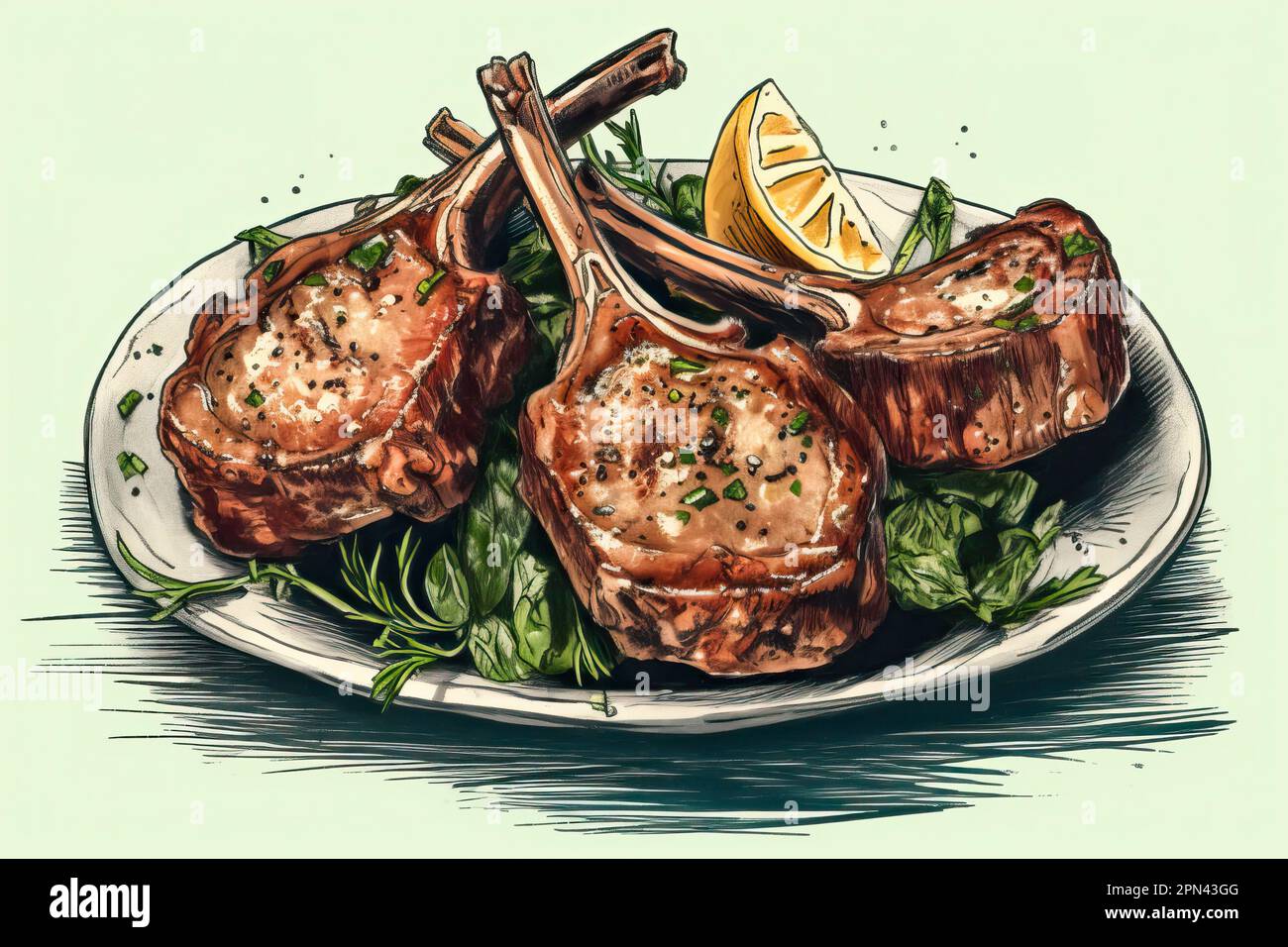 Lamb chops cooked on a plate to serve at a barbecue Stock Photo - Alamy