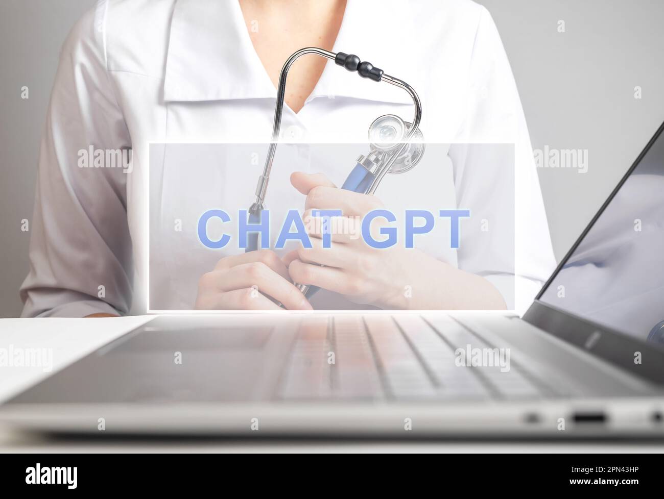 Lodz, Poland April 1 2023 Medical AI concept. Doctor using artificial intelligence, Chat GPT in ...