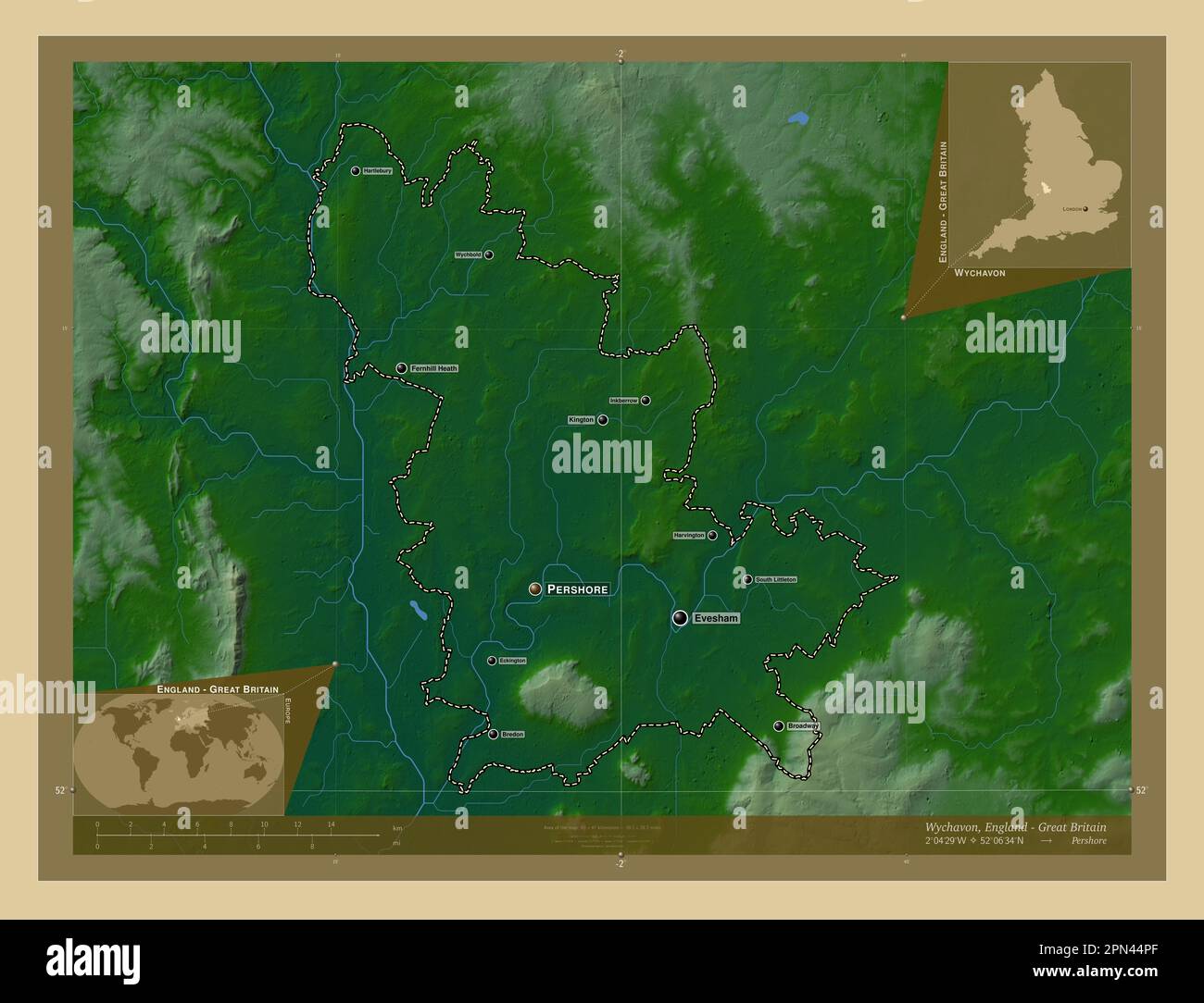 Wychavon, non metropolitan district of England - Great Britain. Colored ...
