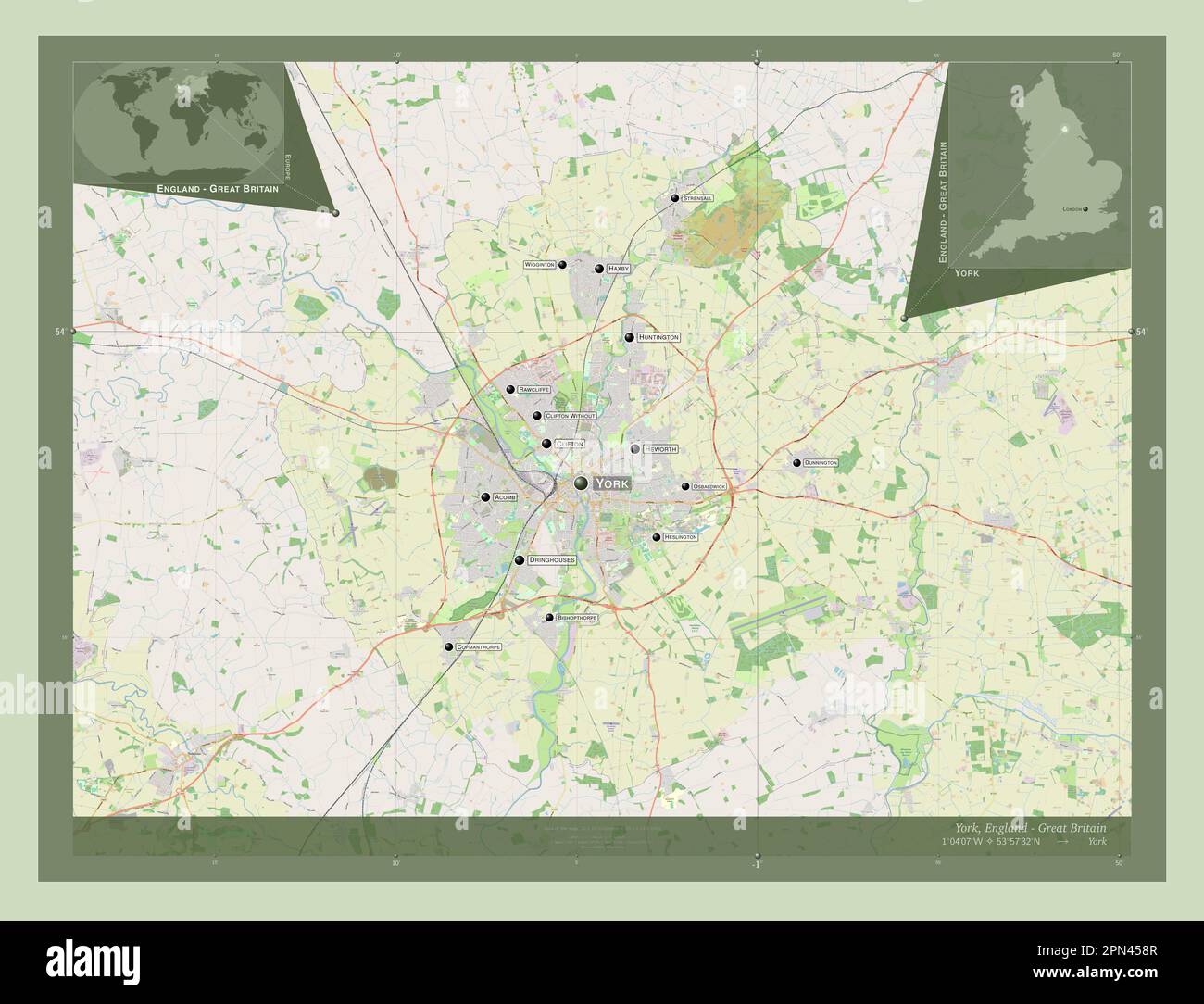 York, unitary authority of England - Great Britain. Open Street Map ...