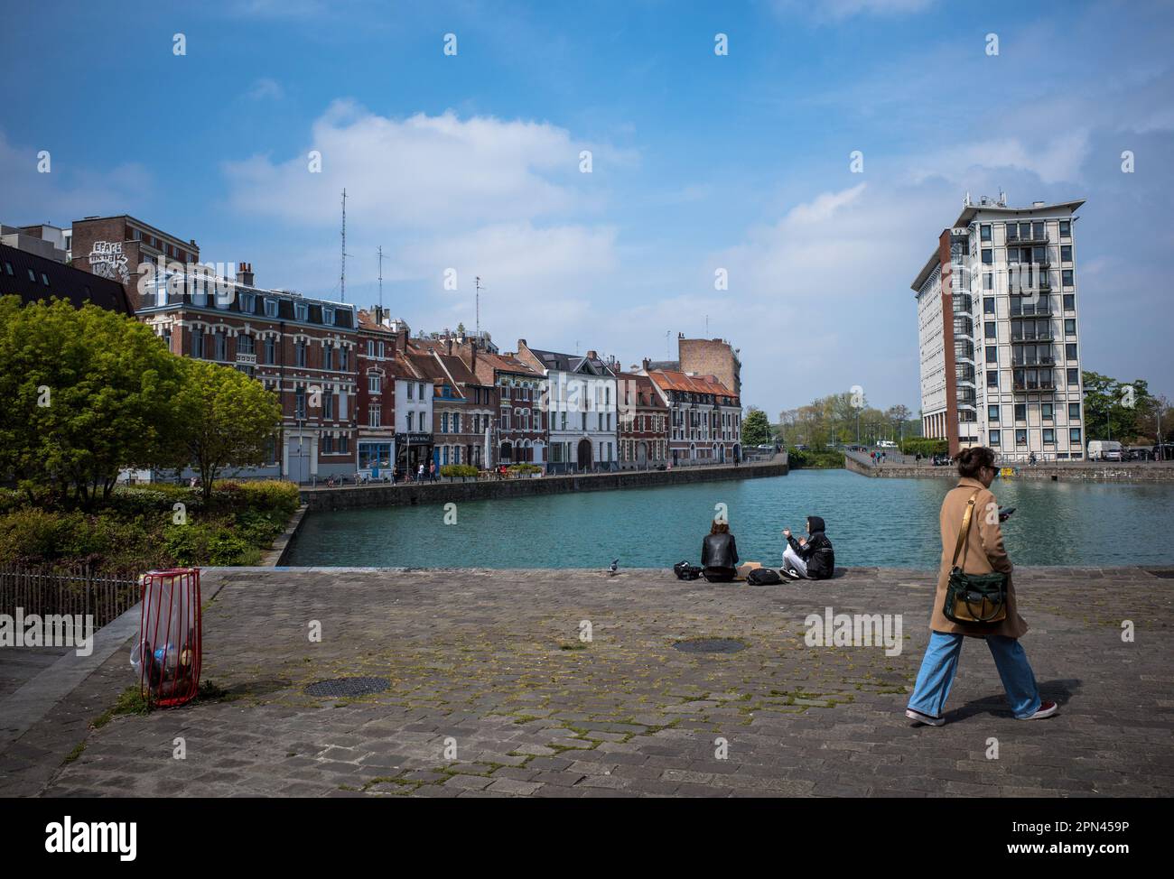 THE OLD RIVER DOCKS HARBOR IN THE CITY OF LILLE FLANDRES FRANCE - URBAN ...