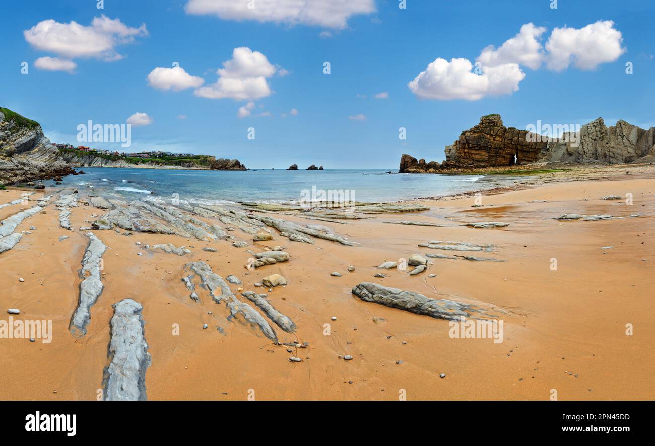 Beautiful sandy Playa Del Portio (Biskaya, Cantabria, Spain) summer ...