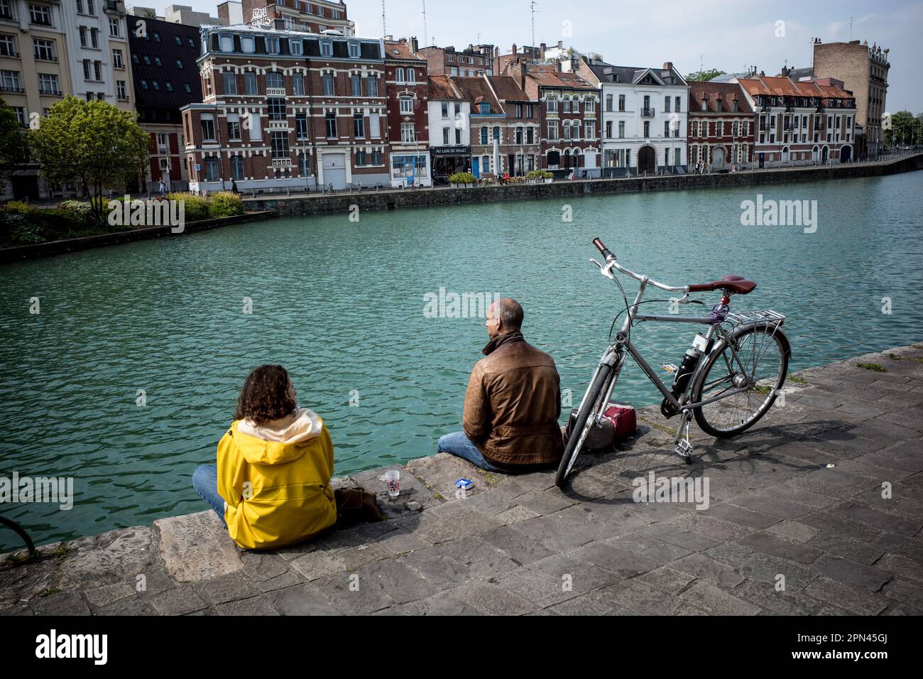 THE OLD RIVER DOCKS HARBOR IN THE CITY OF LILLE FLANDRES FRANCE - URBAN ...