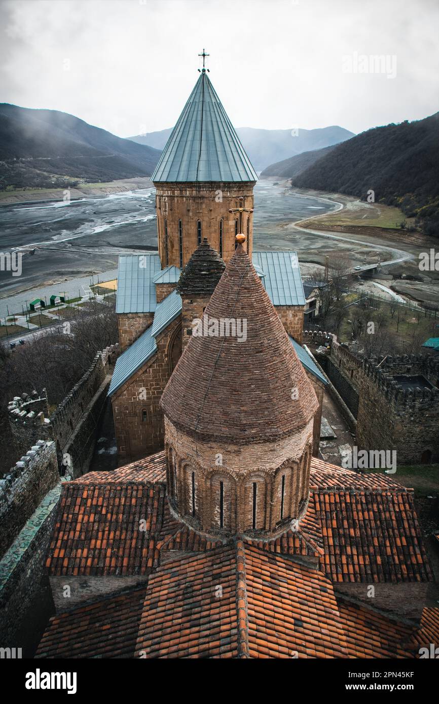 Arial view of the Ananuri Fortress Complex on the Aragvi River in ...