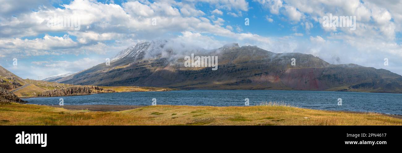 View during auto trip in Iceland. Spectacular Icelandic landscape with ...