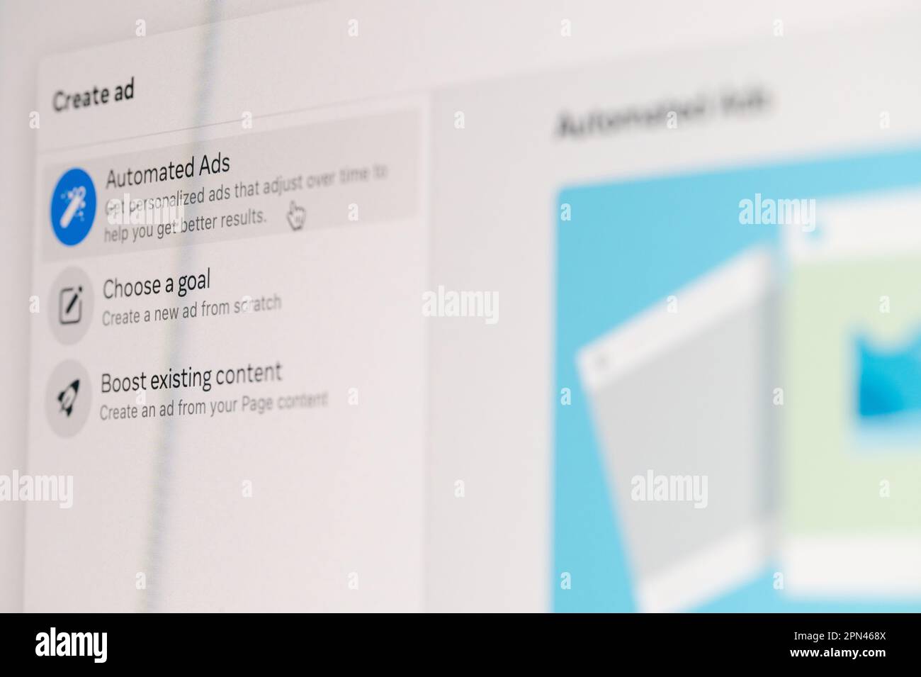 New york, USA - April 14, 2023: Create automated ads in facebook on ...