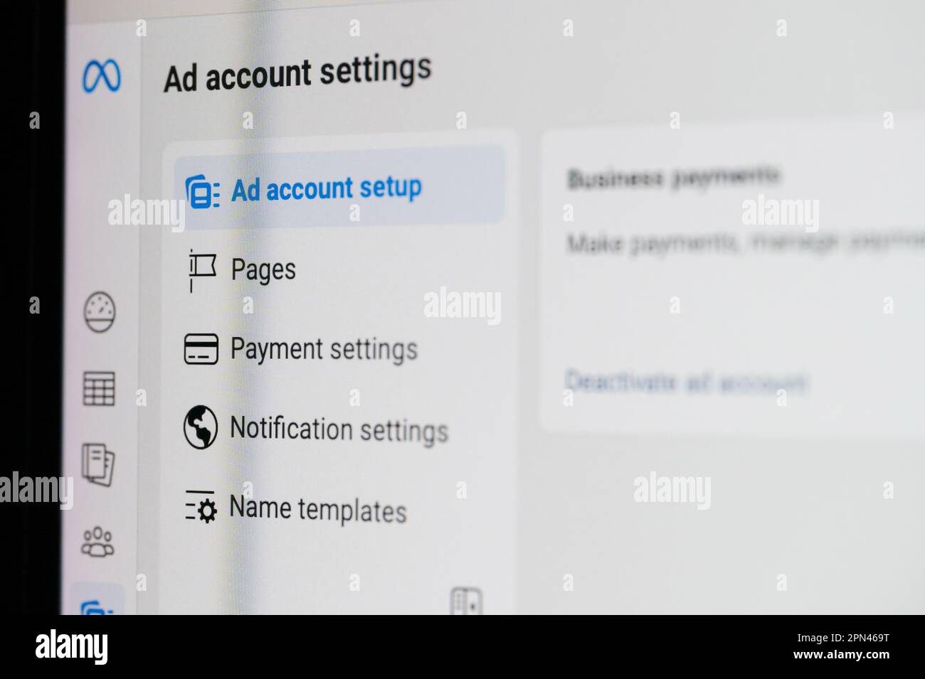 New york, USA - April 14, 2023: Checking ad account settings in meta on ...
