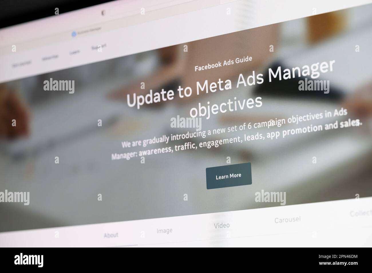New york, USA - April 14, 2023: Facebook Ads Guide objective on ...