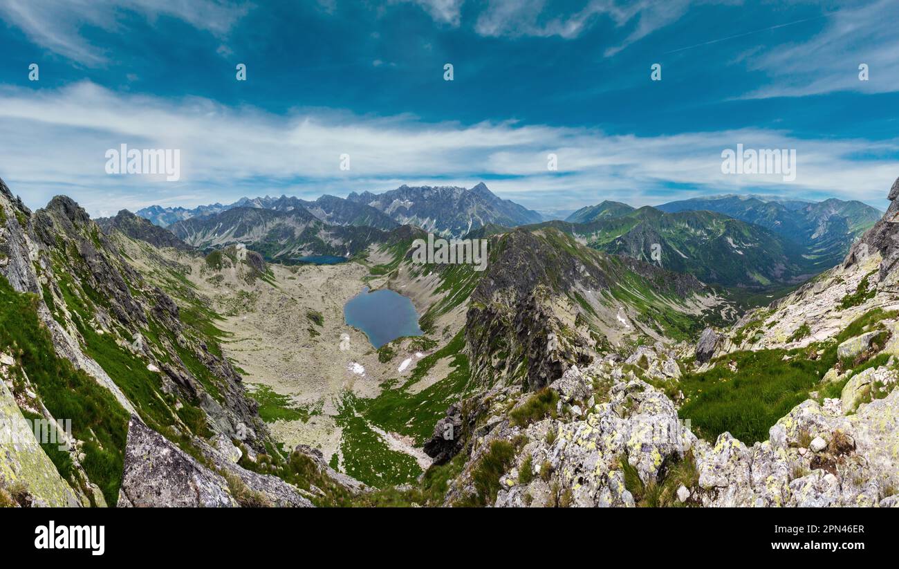 Tatra Mountain view to group of glacial lakes from path Kasprowy Wierch ...