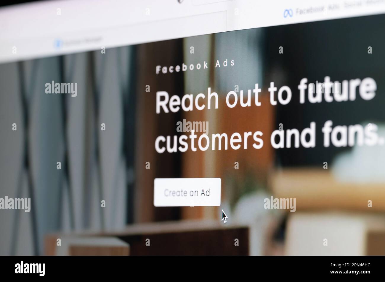 New york, USA - April 14, 2023: Press create ad button on facebook on ...