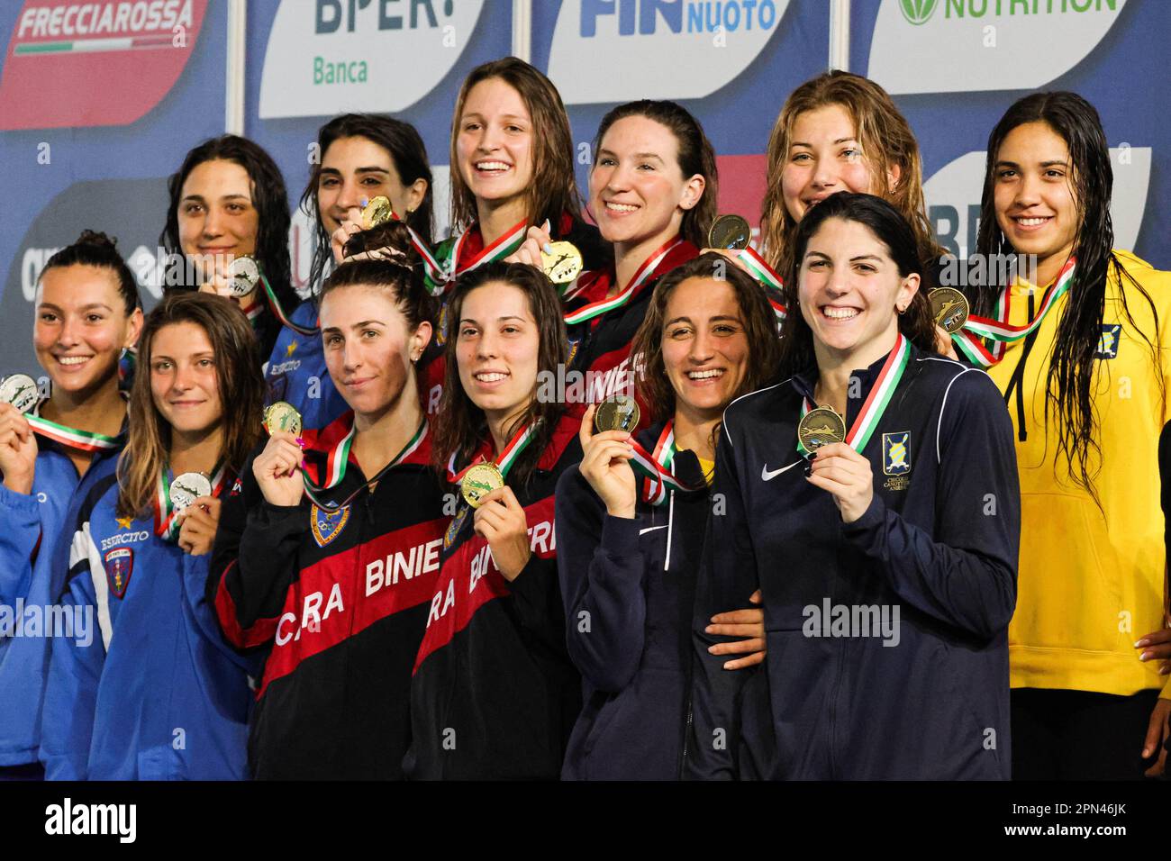Riccione, Italy. 16th Apr, 2023. Team Medley 4x200 freestyle medal ...