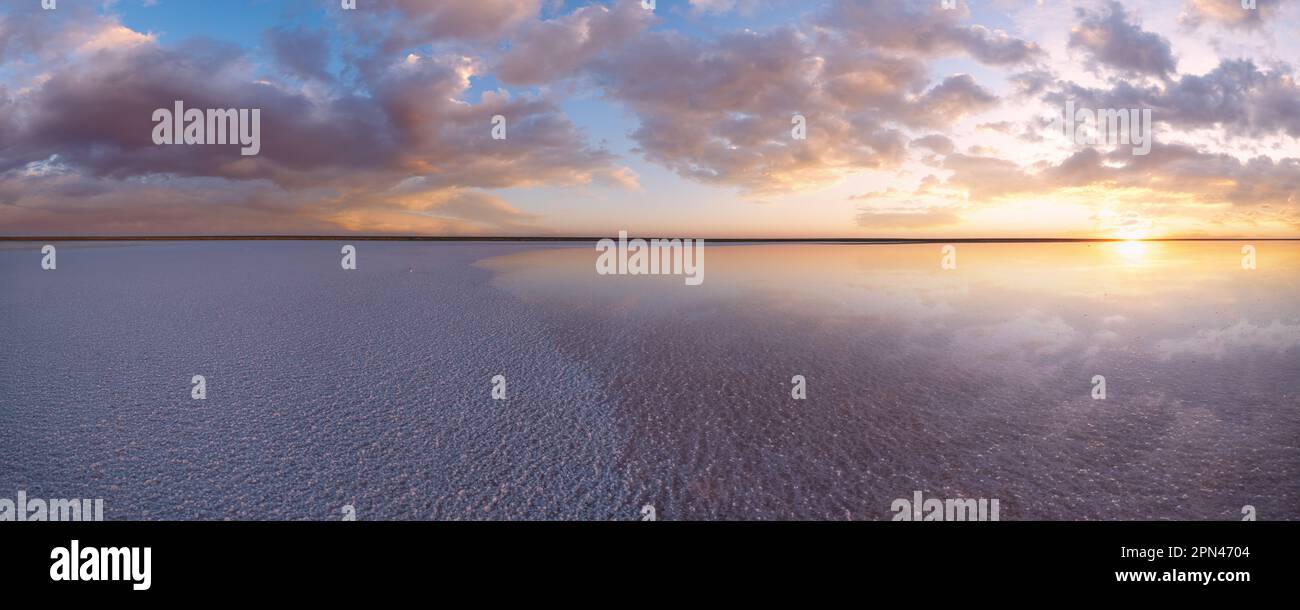 Sunset on the Genichesk pink extremely salty lake (colored by ...