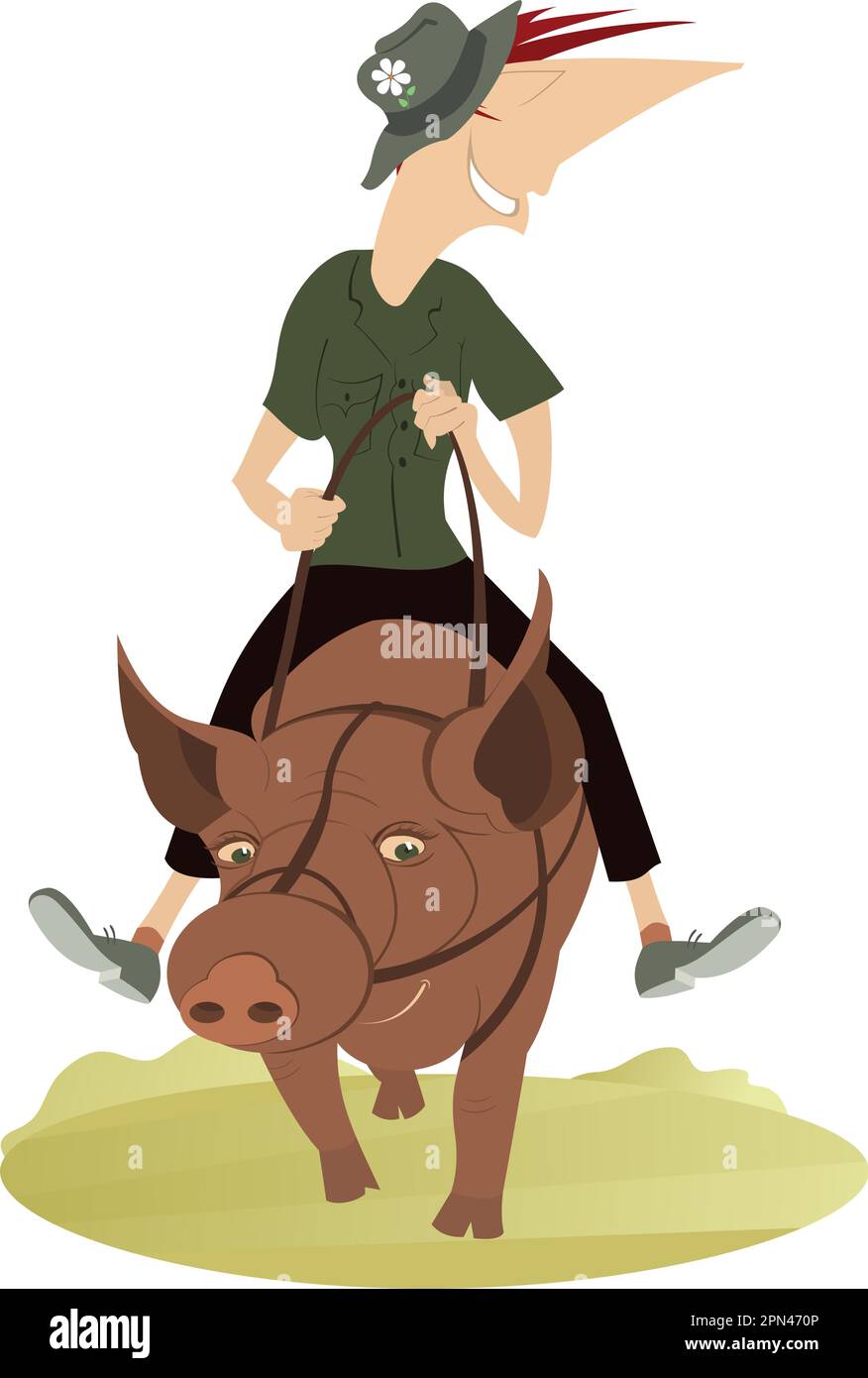 Funny smiling man rides on the fat pig illustration. Funny smiling man ...