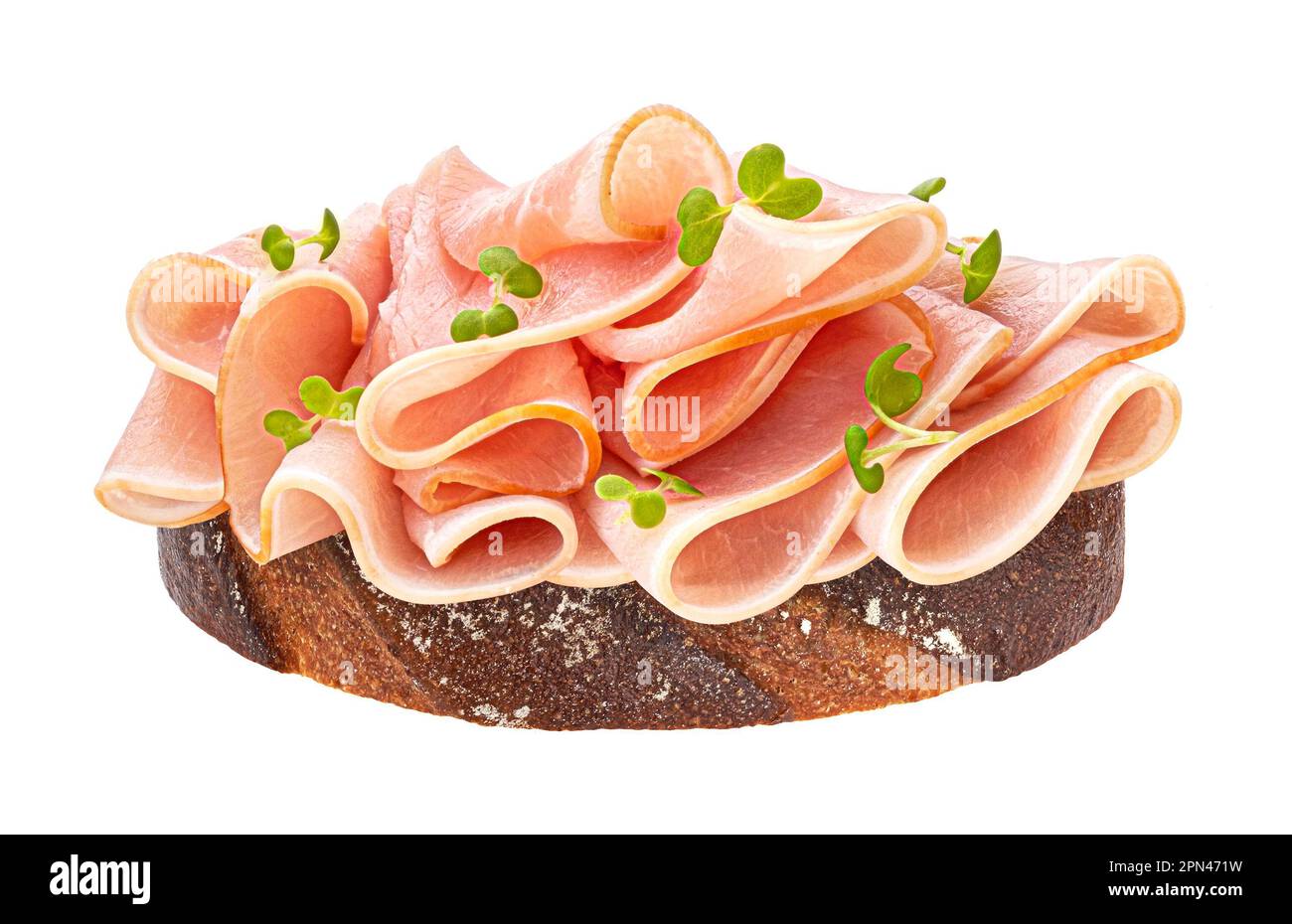 Pork ham slices on rye bread isolated on white background Stock Photo ...
