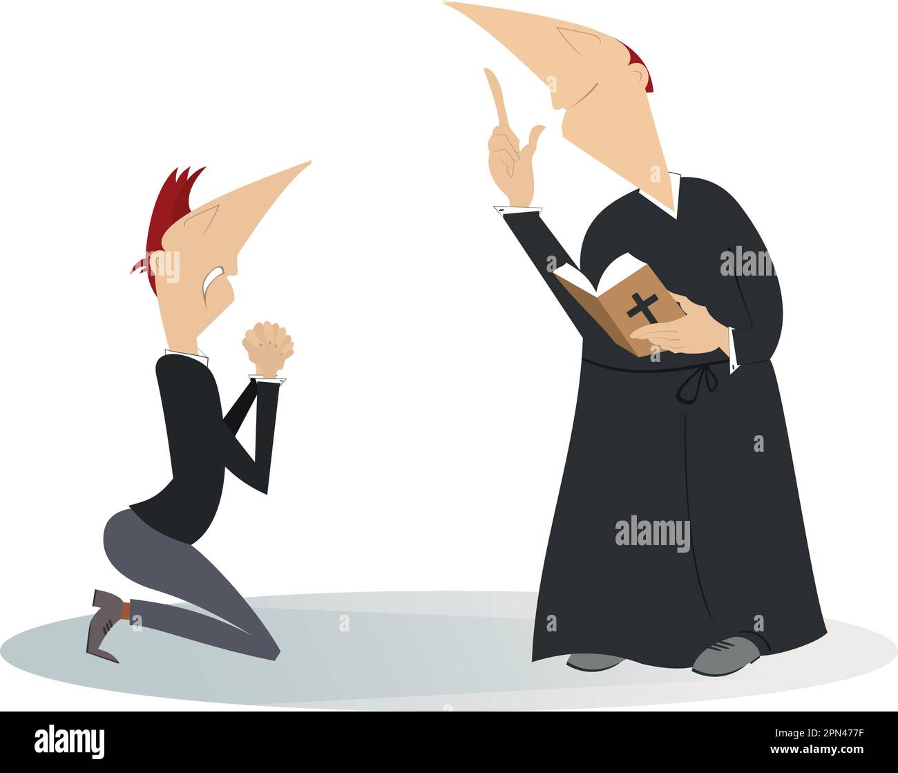 Priest and prayer man in the kneels illustration. Man is praying in the ...
