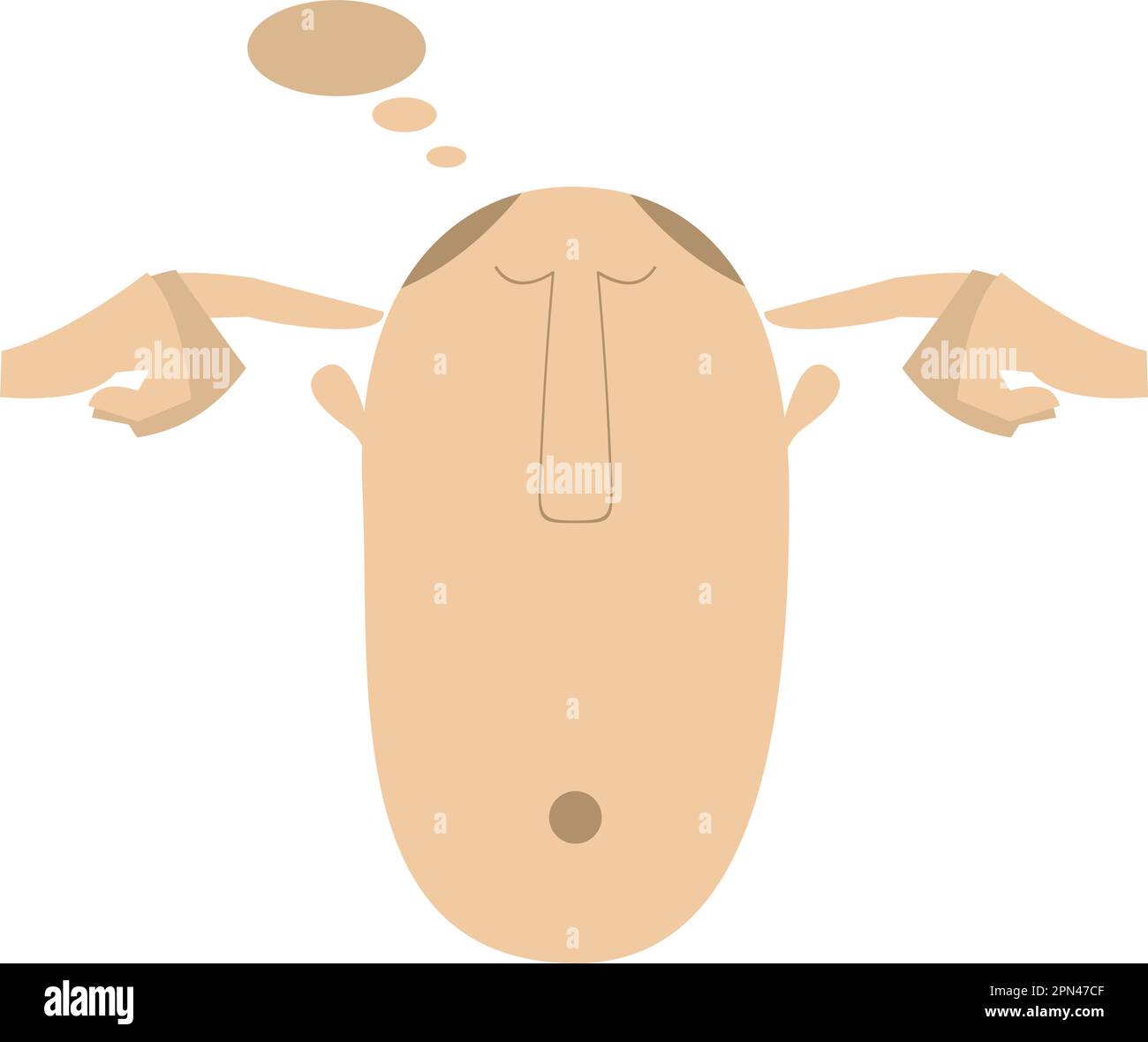 Thinking head and two hands isolated. Man thinks about something and ...