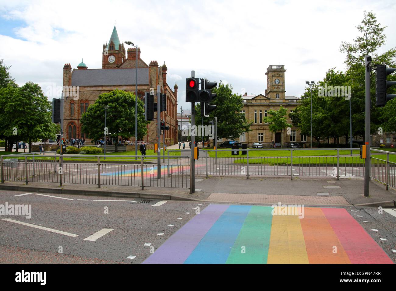 Colorful pedestrian crossing in Derry-Londonderry at the Foyle ...