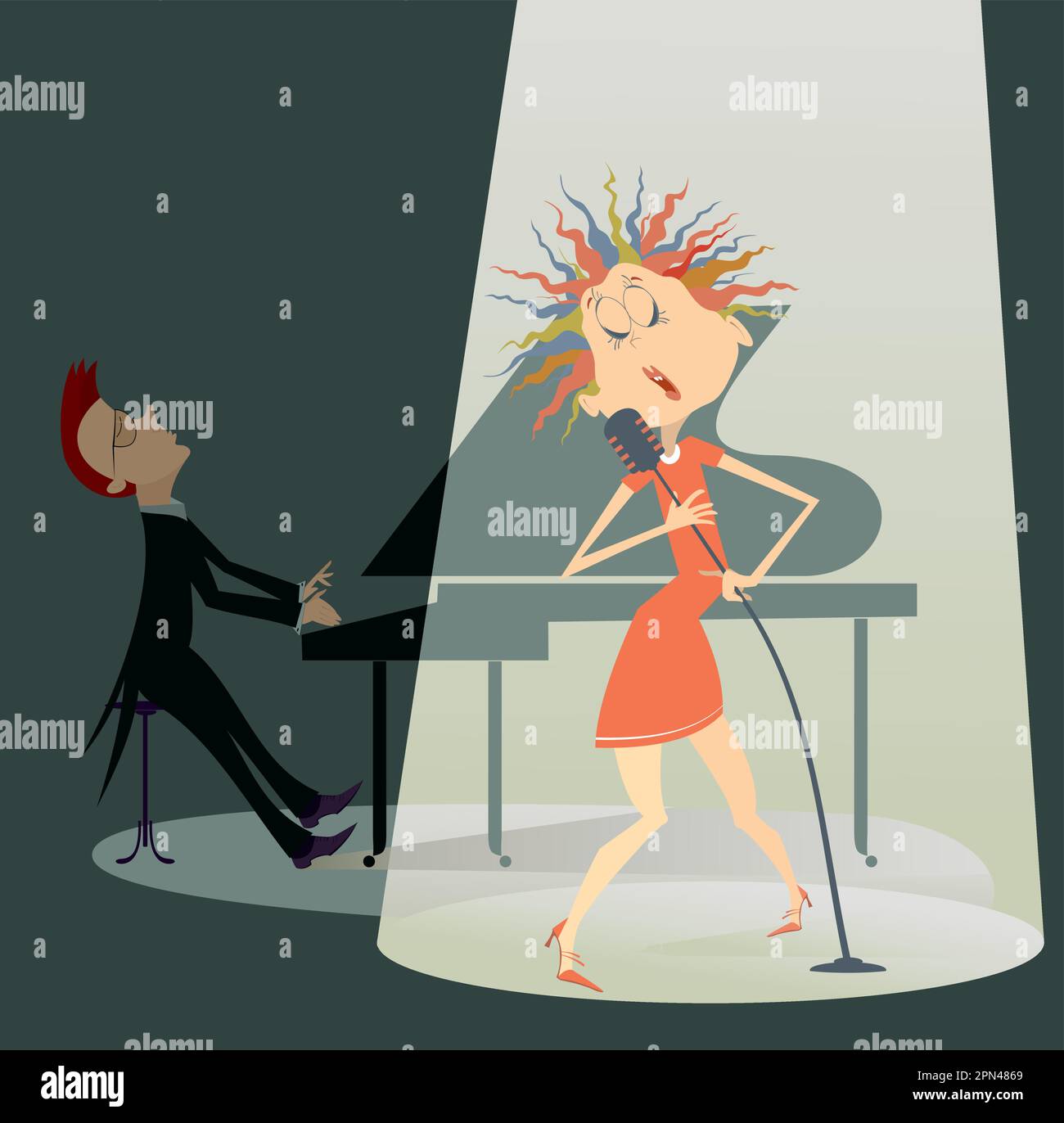 Singer woman and a pianist in the concert illustration. Singer woman ...