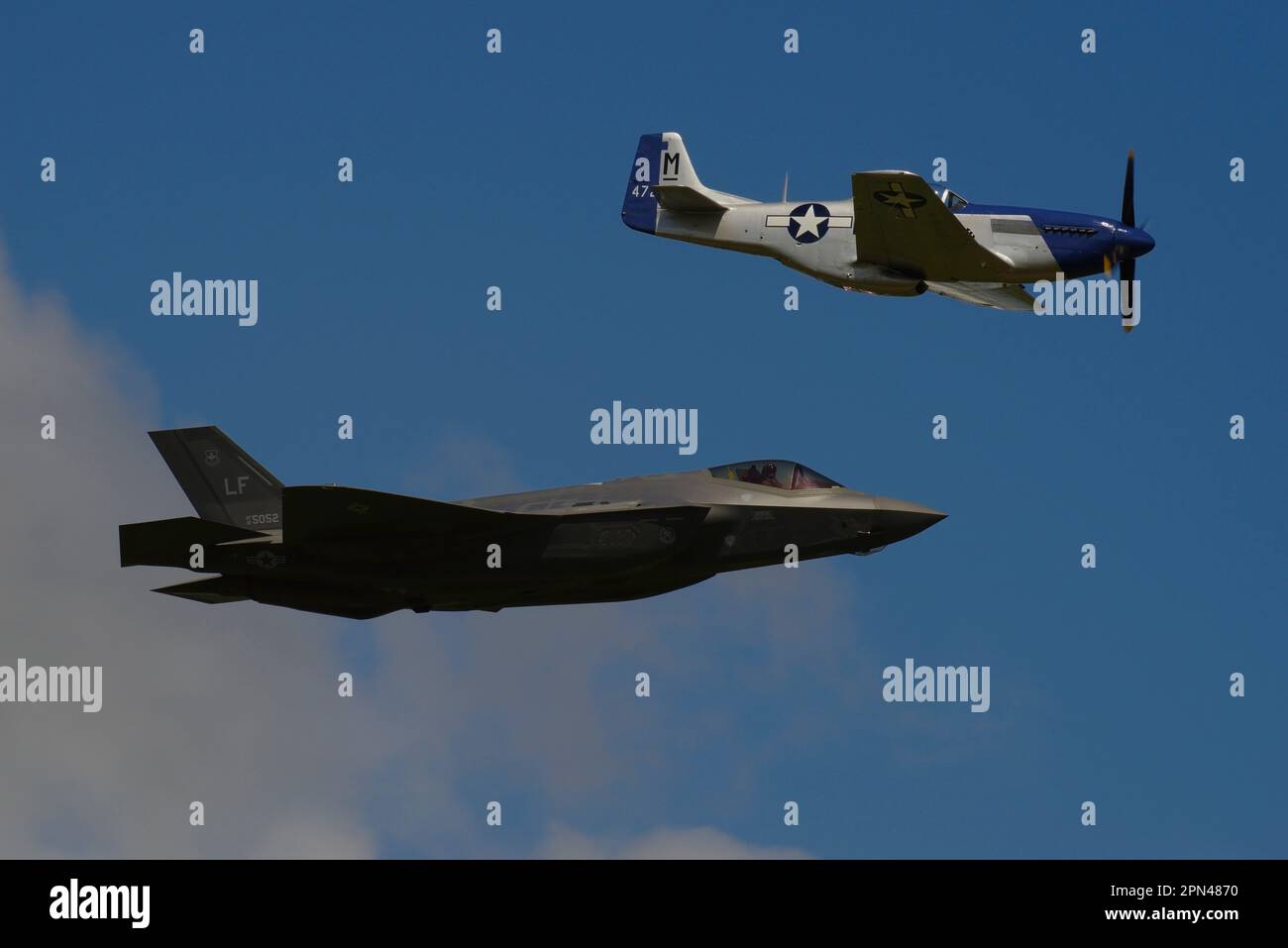 F-35 Lightning II and P-51D Mustang 472216, Miss Helen, at RIAT 2016 ...