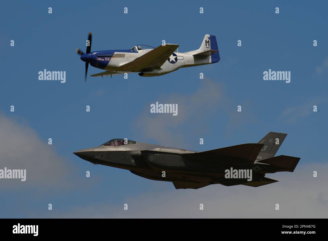 F-35 Lightning II and P-51D Mustang 472216, Miss Helen, at RIAT 2016 ...