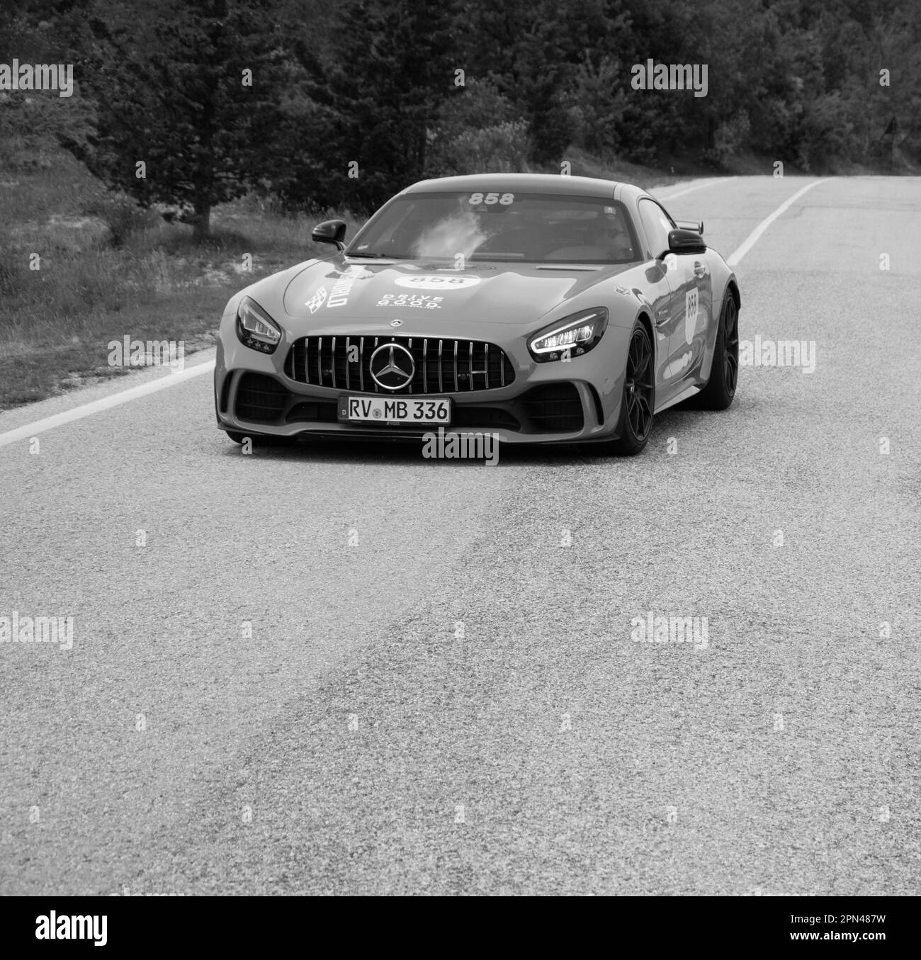 URBINO - ITALY - JUN 16 - 2022 : Mercedes AMG GT Coupe on an old racing ...