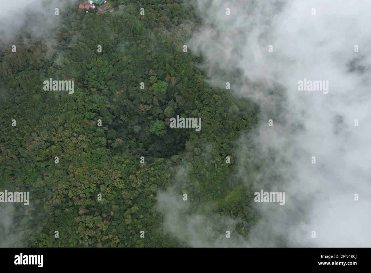 Deep green volcano crater of Mombacho aerial above top view Stock Photo ...