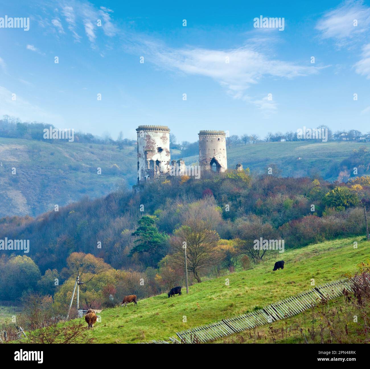 Autumn view of Chervonohorod Castle ruins (built in the early 17th ...