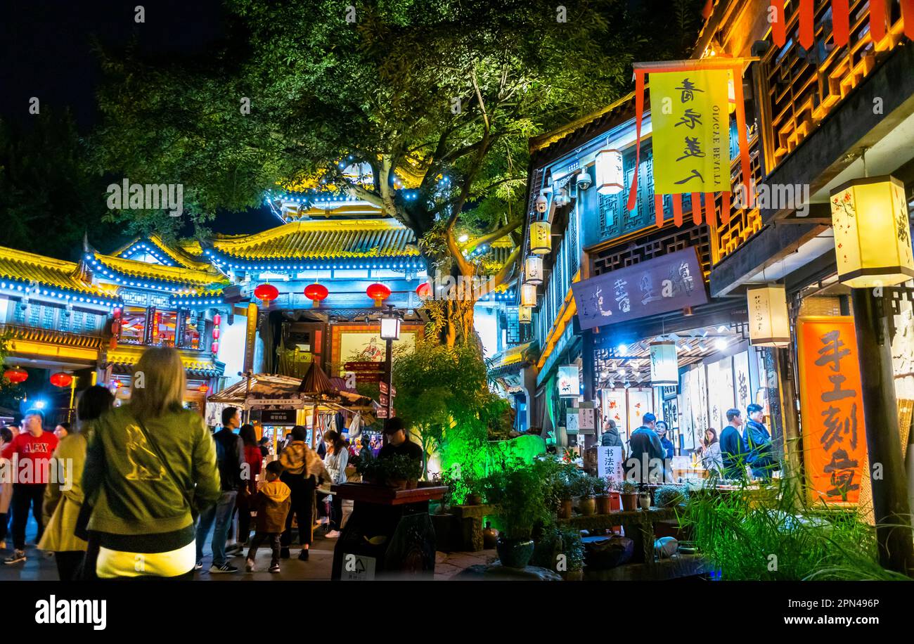 Chengdu, China, Sichuan, Chinese Tourists Visiting Old City Town ...
