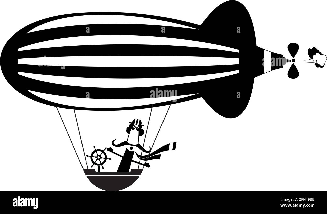 Funny mustache man on the airship illustration. Cartoon mustache man ...