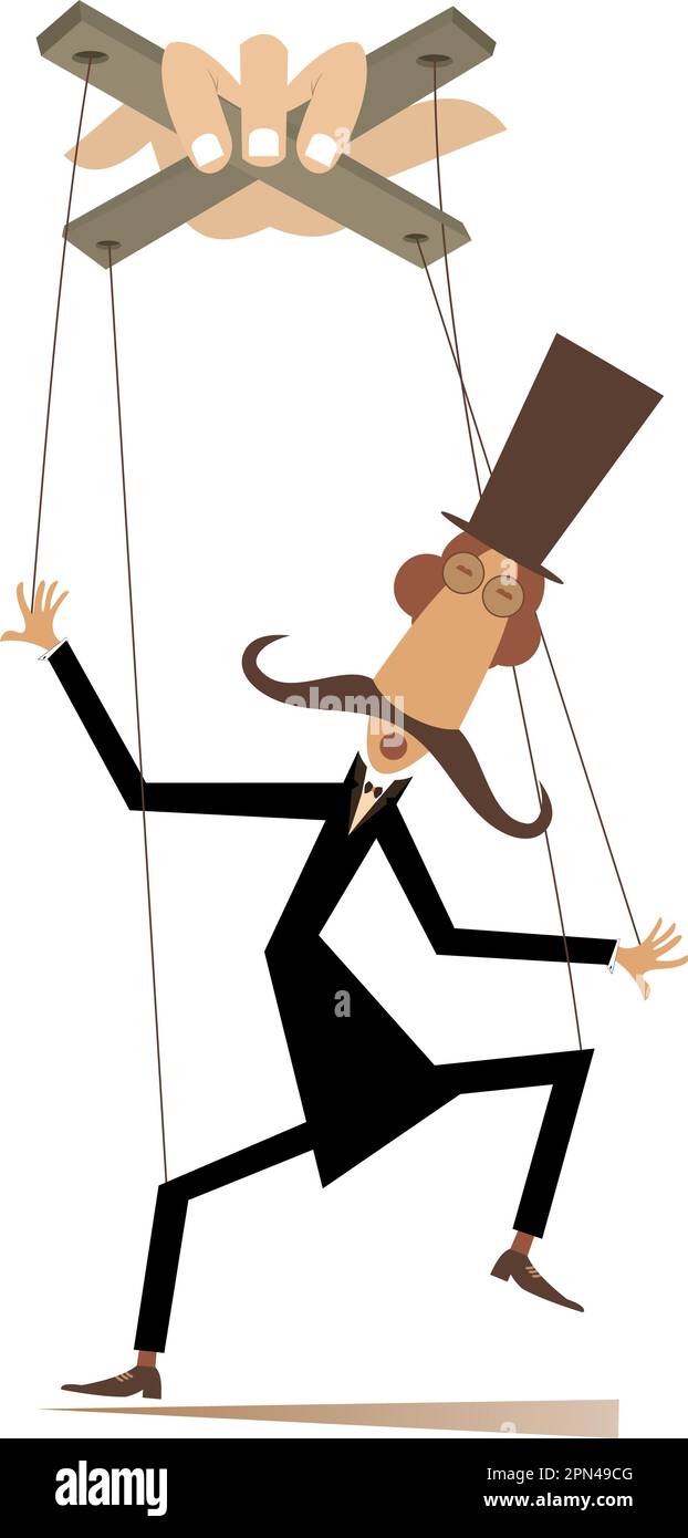 Puppet men concept illustration. Long mustache man in the top hat is ...