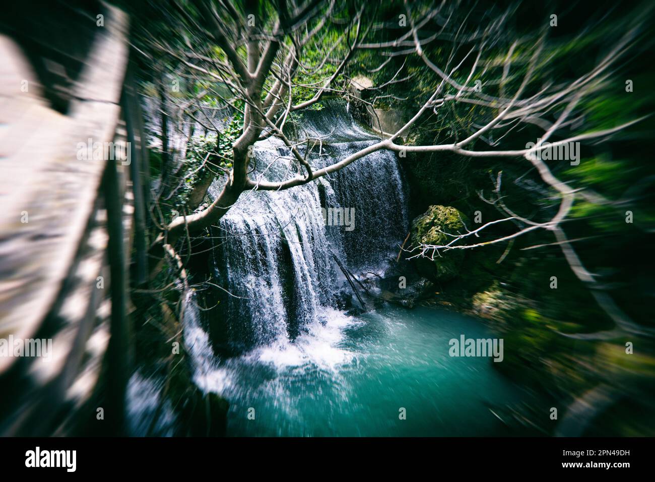 waterfall of Pioraco, Italy, landscape waterfall in the forest ...