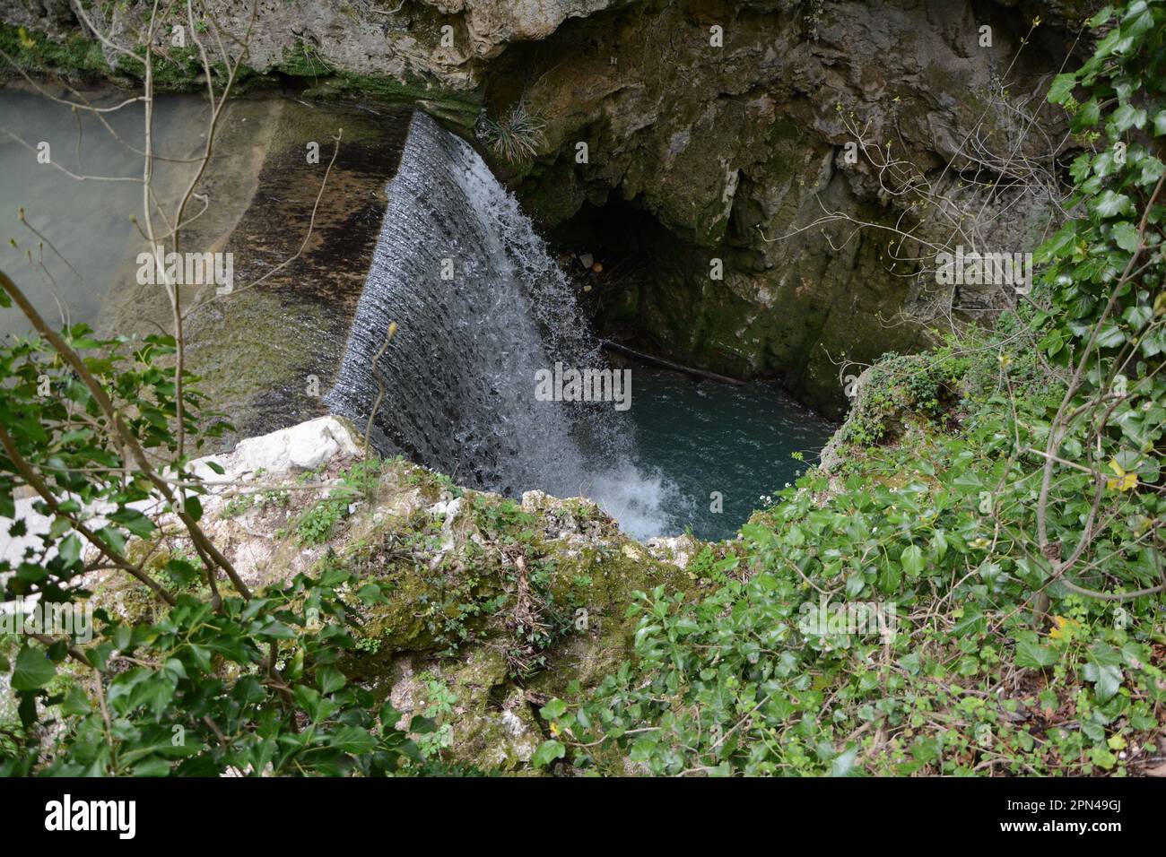 waterfall of Pioraco, Italy, landscape waterfall in the forest ...