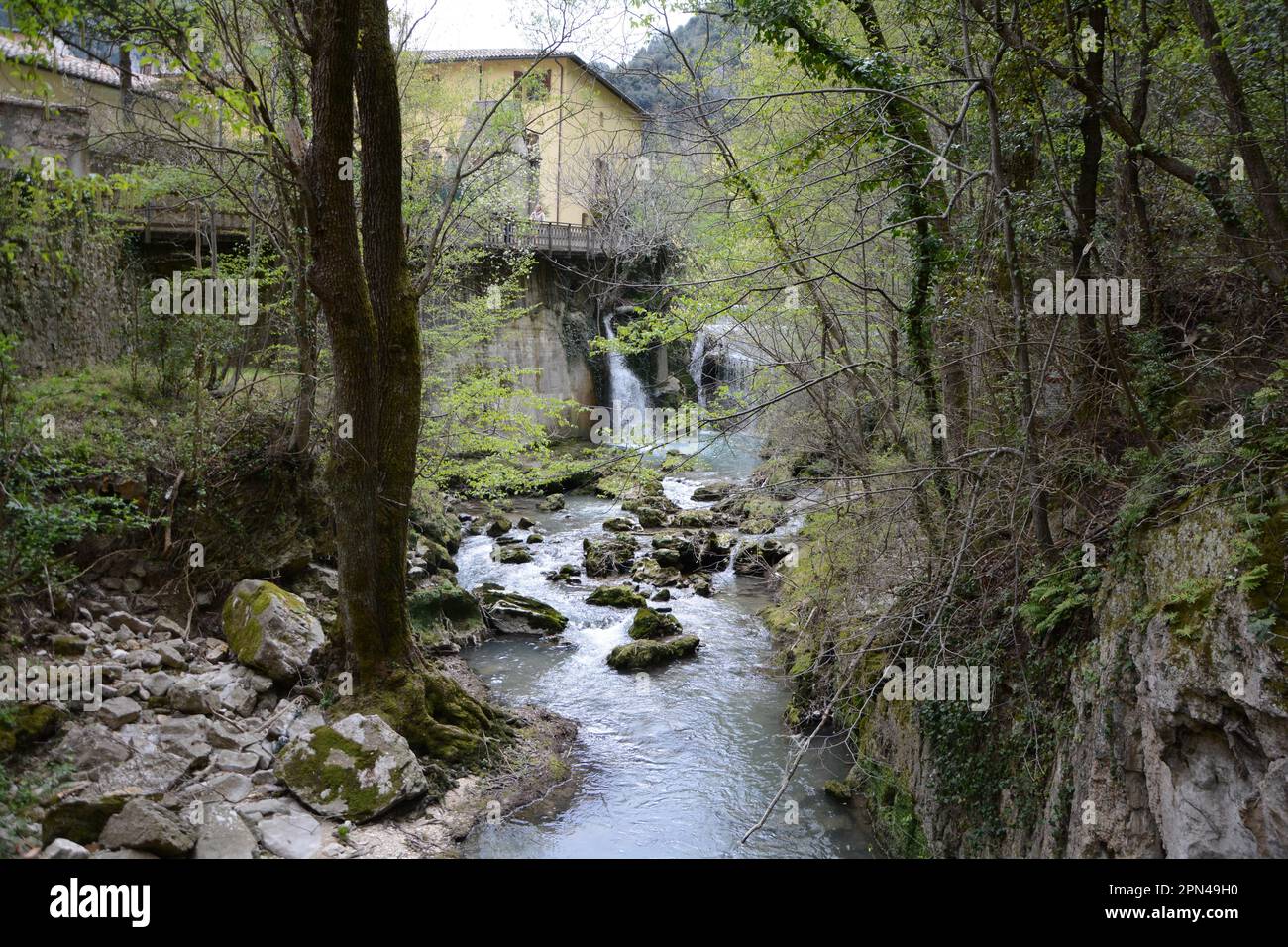 waterfall of Pioraco, Italy, landscape waterfall in the forest ...