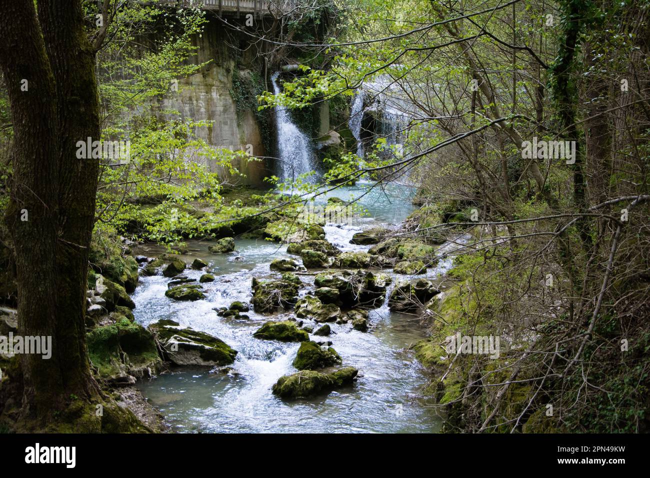 waterfall of Pioraco, Italy, landscape waterfall in the forest ...
