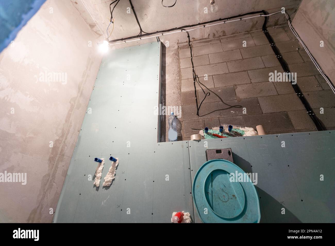 Working process of installing metal frames for plasterboard -drywall ...