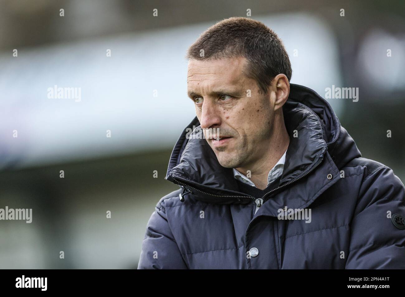 Virton, Belgium. 16th Apr, 2023. Dender's head coach Timmy Simons ...