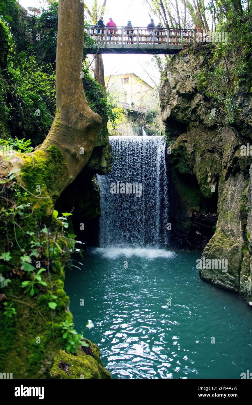 waterfall of Pioraco, Italy, landscape waterfall in the forest ...