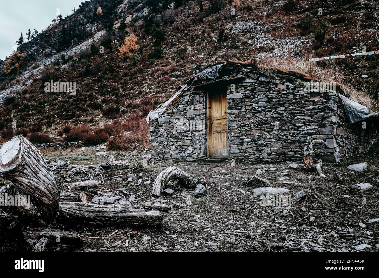 Stone Houses of Alpine Herdsmen in Tibetan Areas of China Stock Photo ...