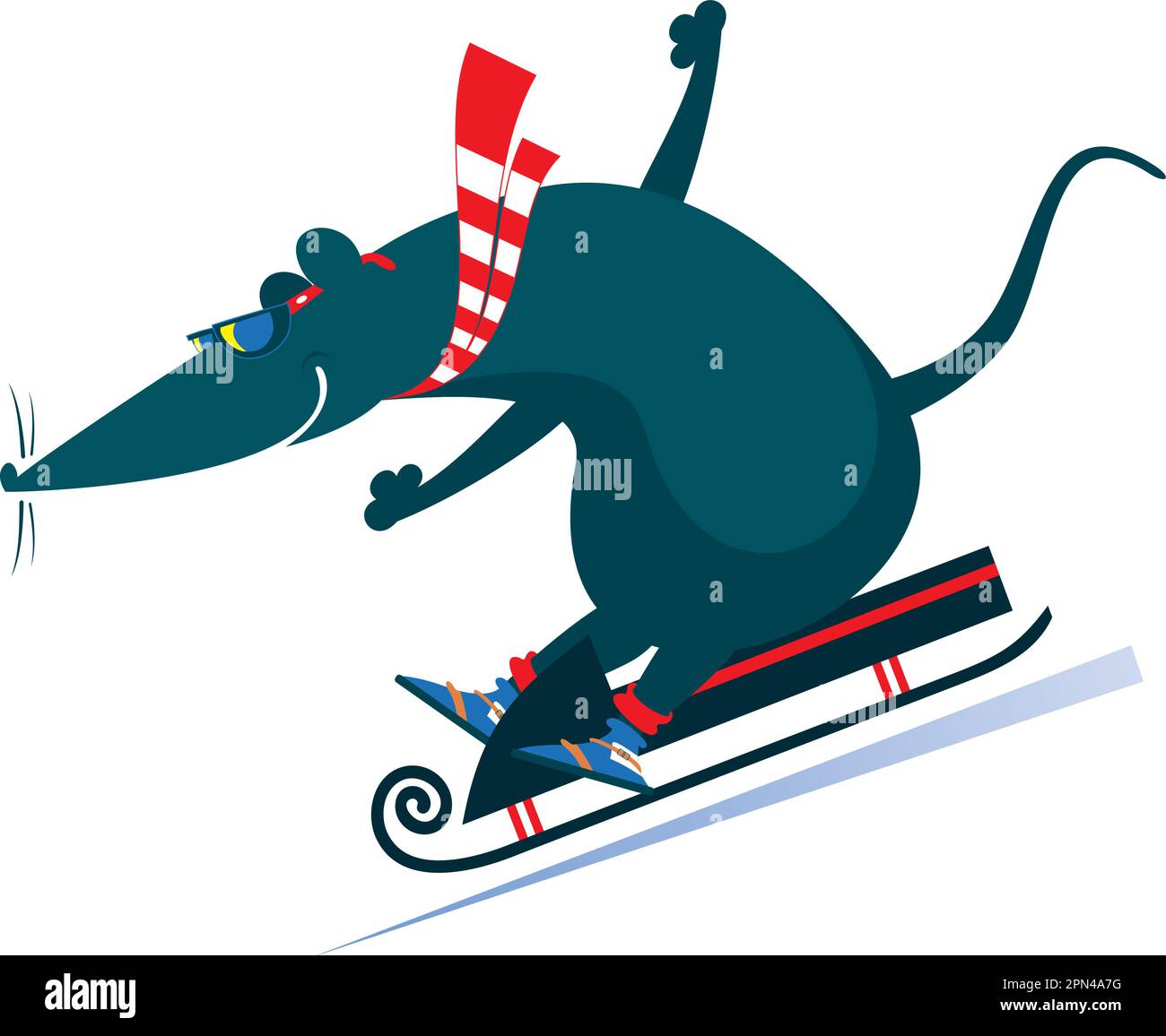 Cartoon rat or mouse rides on sledge illustration. Cartoon rat or mouse ...