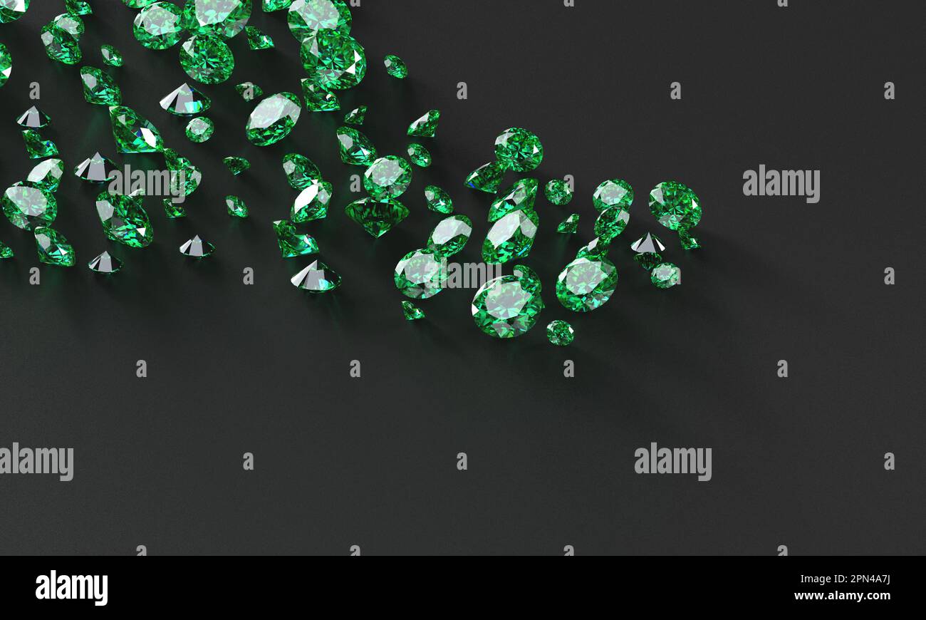 Green Emerald Diamond Group Placed On Glossy Background, 3d ...