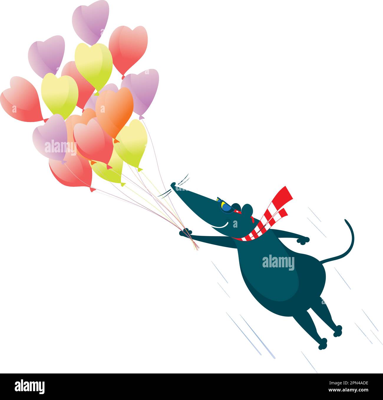 Funny rat or mouse holds a lot of balloons illustration. Cartoon rat or ...