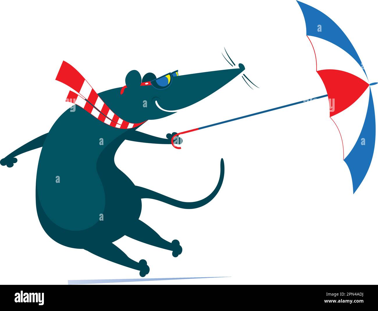 Windy day and rat or mouse with umbrella illustration. Cartoon rat or ...