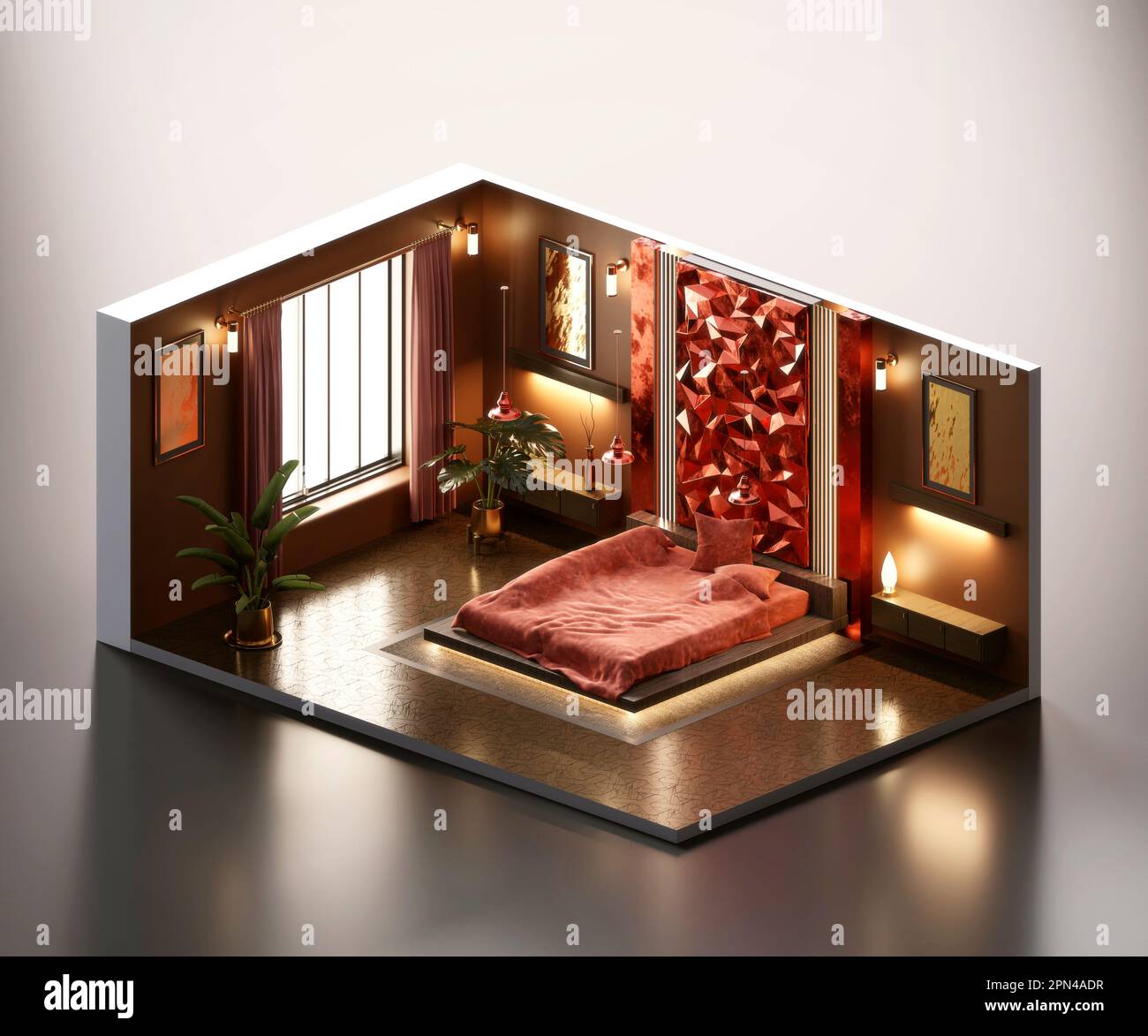 Isometric view bed room modern luxury style open inside interior ...